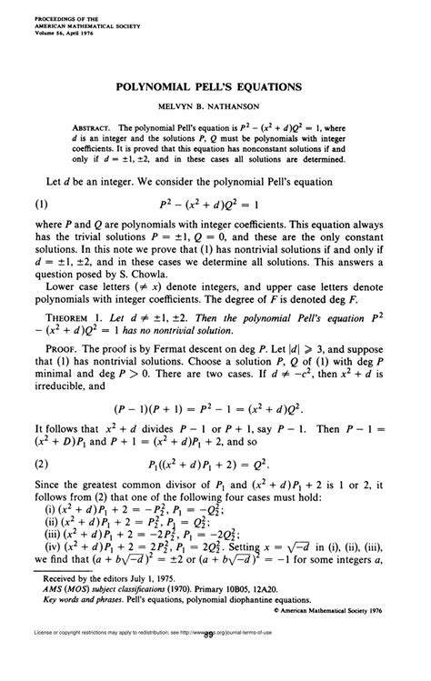 Pdf Polynomial Pells Equations