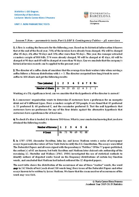 Lesson 7 Hypothesis Testing Non Parametric Chi2 Part 1 © Maria Carme Riera Prunera Academic