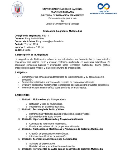 Sílabo De Multimedios Pdf Multimedia Evaluación