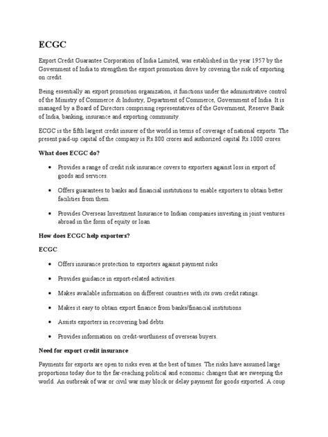 Ecgc Pdf Credit Finance And Money Management