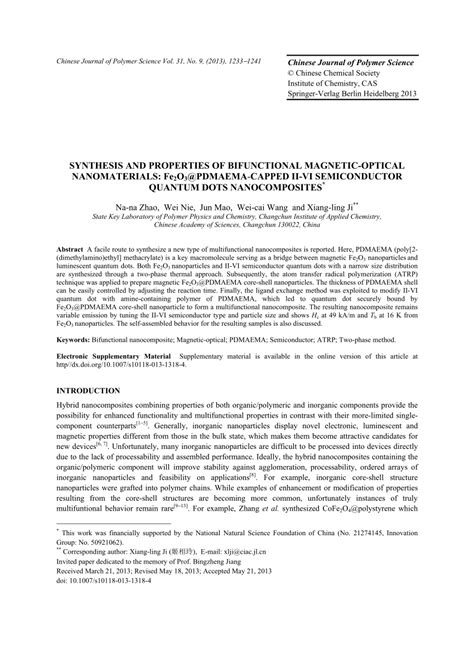 Pdf Synthesis And Properties Of Bifunctional Magnetic Optical