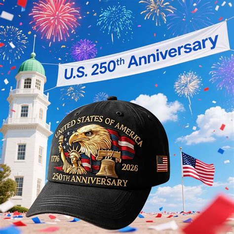 Usa 250 Years Celebration Eagle Flag Cap Black Patriotic 250th