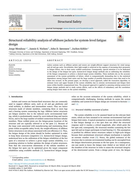Pdf Structural Reliability Analysis Of Offshore Jackets For System