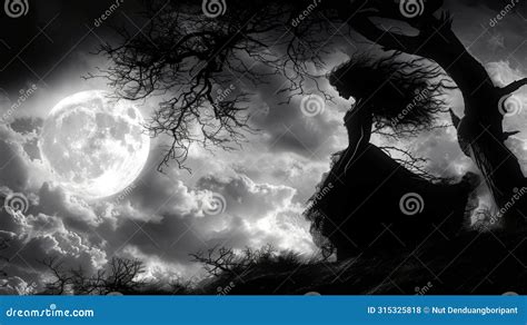 Banshee Eerie Full Moon Illustration Of The Foreteller Of Death Stock