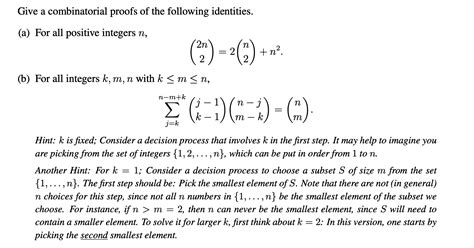 Solved Give A Combinatorial Proofs Of The Following