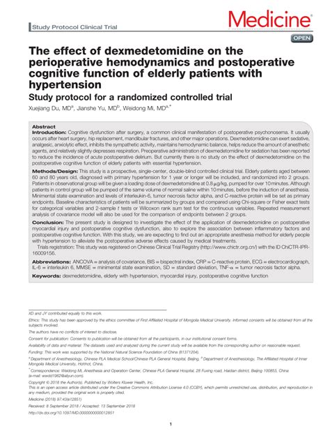 Pdf The Effect Of Dexmedetomidine On The Perioperative Hemodynamics And Postoperative