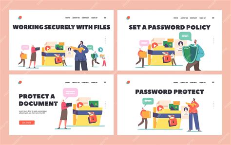 Premium Vector Data And Document Protection Landing Page Template Set Tiny Characters With