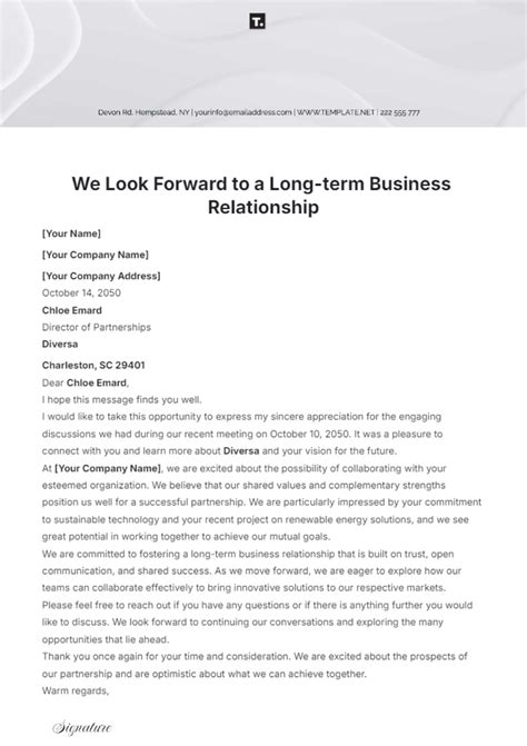 Free We Look Forward To A Long Term Business Relationship Letter
