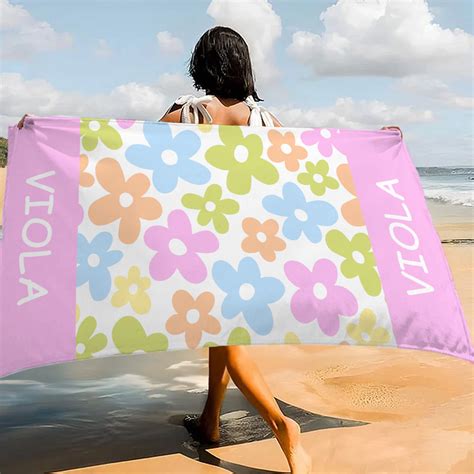 Personalised Summer Flowers Coconut Plaid Quick Drying Beach Towel With