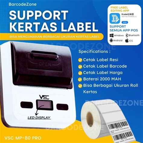 Jual Printer Label Thermal Vsc Mp 80l Pro Label Harga Resi Alamat