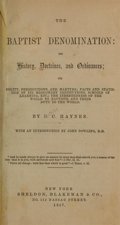 The Baptist Denomination Its History Doctrines And Ordinances Its