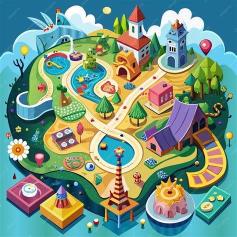 Premium Vector A Colorful Cartoon Illustration Of A Colorful Town