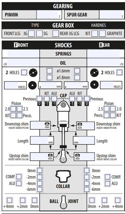 Xray Xb2 26 Set Up Sheet Installation Guide Manuals