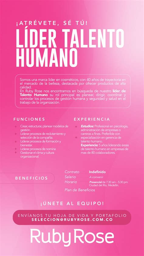 Estamos Buscando Para Nuestro Equipo Trabajo Líder De Talento Humano Si Cuentas Con Experiencia