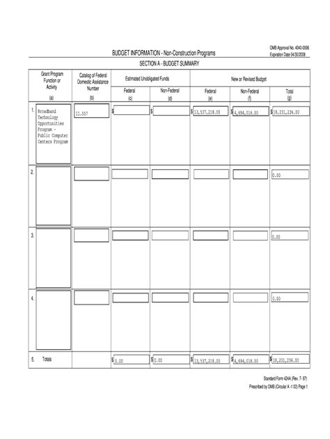 Form 424a Fillable Printable Forms Free Online