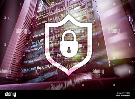 Cyber Protection Shield Icon On Server Room Background Information Security And Virus Detection