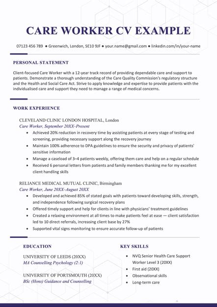 Care Assistant Cv Sample With Template And Tips