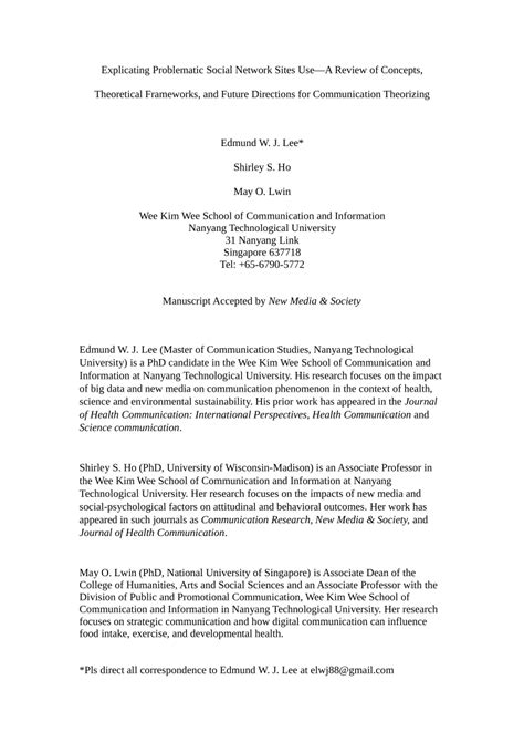 Pdf Explicating Problematic Social Network Sites Use—a Review Of Concepts Theoretical