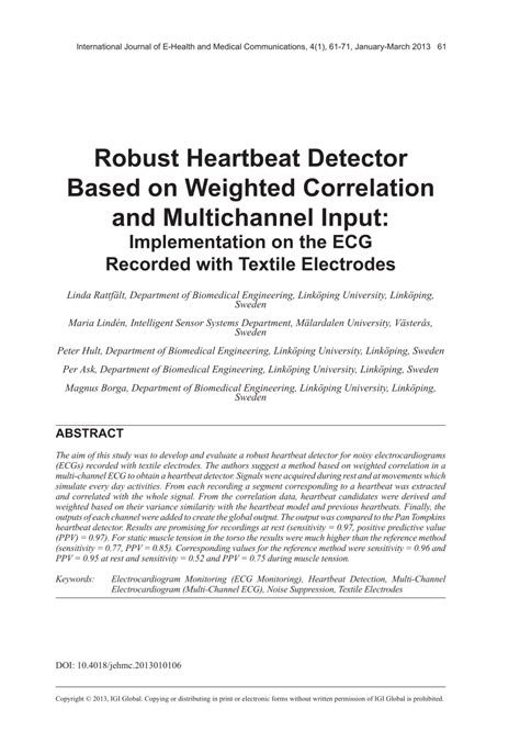 Pdf Robust Heartbeat Detector Based On Weighted Correlation And