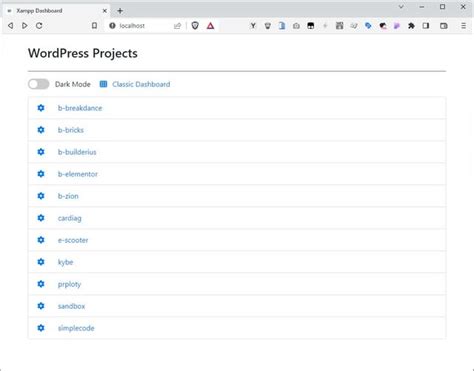 I Modified My Xampp Dashboard So That It Dynamically Displays My Wp Projects Instead Of The
