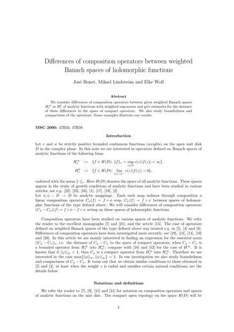 Pdf Differences Of Composition Operators Between Weighted Banach