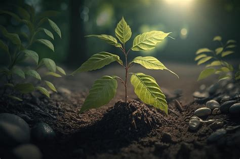 Planta Crescendo Em Terreno Agrícola Ou Floresta Com Luz Solar Durante