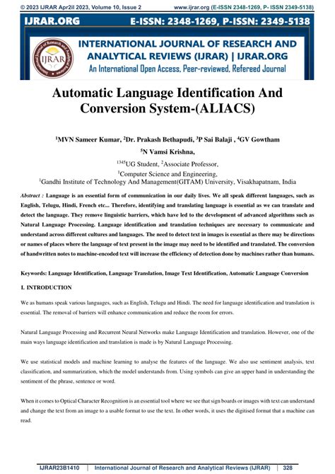 Pdf Automatic Language Identification And Conversion System Aliacs