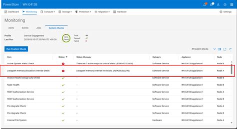 powerstore system health checks detects wrong data path memory