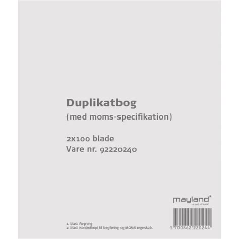 Duplikatbog M Moms 2 X 100 Sider M Kopi Regningsblokke Mm