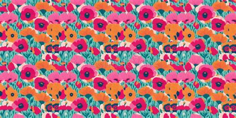 Seamless Patterns Flowers Poppy Rainbow Themed Repeating Patterns Design Fabric Art Flat