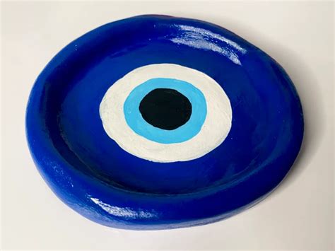 Evil Eye Clay Jewelry Tray Nazar Room Decor Blue Eye Ring Trinket Dish Greek Eye Protection