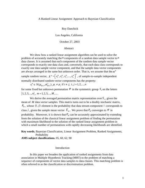 Pdf A Ranked Linear Assignment Approach To Bayesian Classification