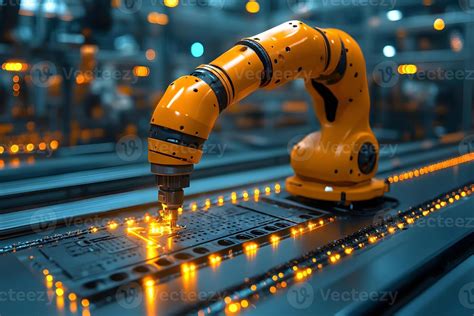 Industrial Robotics Arm Programming Circuit Boards In Advanced Factory