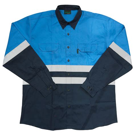 Hivis Two Tone Cotton Long Sleeve Work Shirts Sky Navy Quipco Bw