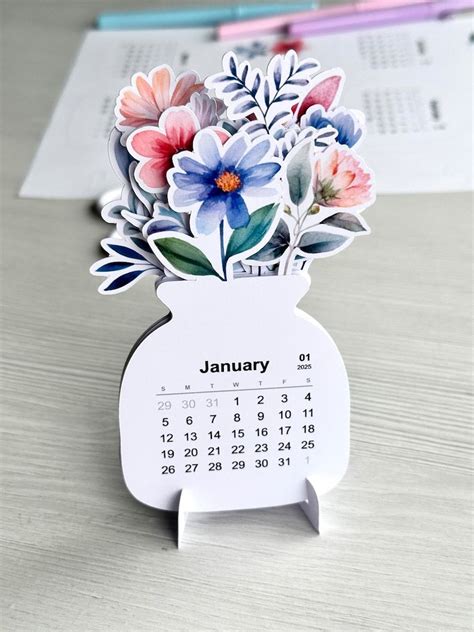 Printable Flowers Desk Calendar 2025 Png For Cutting Machine Printable