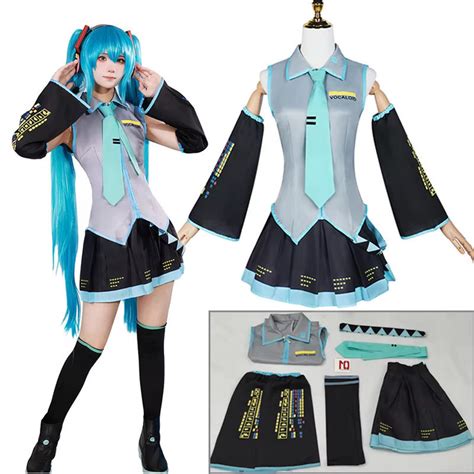 Womens Anime Hatsune Miku Cosplay Snow Costume Jk Sailor Dress High