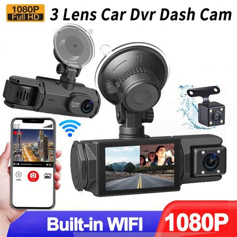 Câmera Dash Cam Para Carros Wifi App Carro Dvr 3 Canais Frontal Gravador De Vídeo De Visão