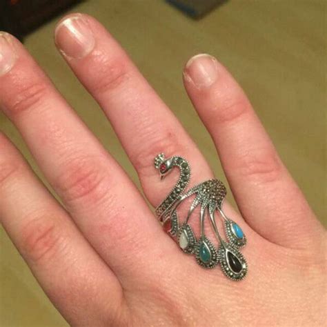 Multi Stone Ring Peacock Ring Bird Ring Sterling Silver Statement