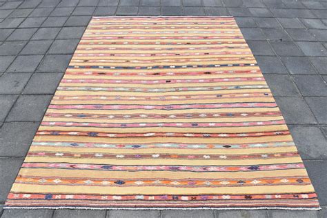 6x8 Turkish Vintage Kilim Rug 6x8 Wool Kilim Rug 6x8 Area Rug