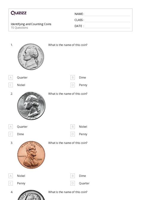 50 Identifying Coins Worksheets On Quizizz Free And Printable