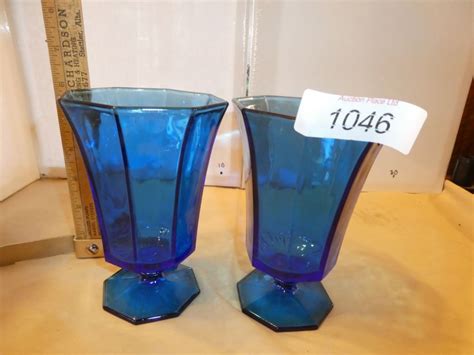 5 Blue Glass Cups