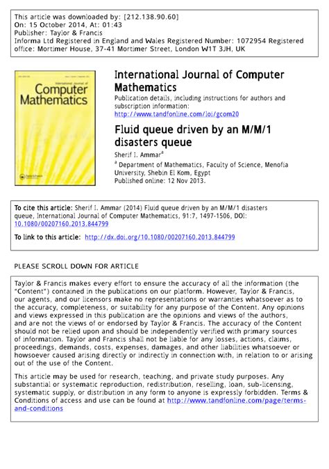 Pdf Fluid Queue Driven By An Mm1 Disasters Queue