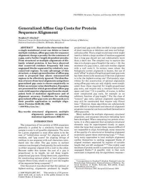 Pdf Enhanced Affine Gap Costs In Sequence Alignment