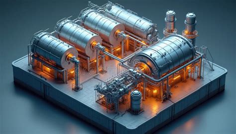 Isometric View Shows Compact Modular Reactor Generating Electricity Manufacturing Chemicals