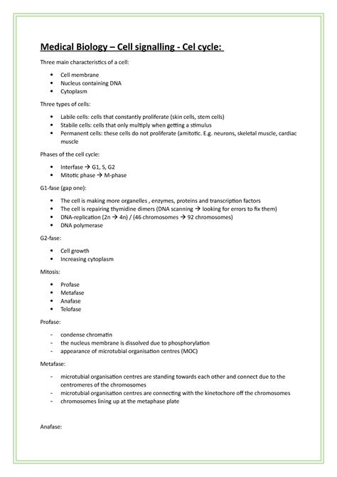 Celcyclus Samenvatting Ninja Nerd Medical Biology Cell Signalling