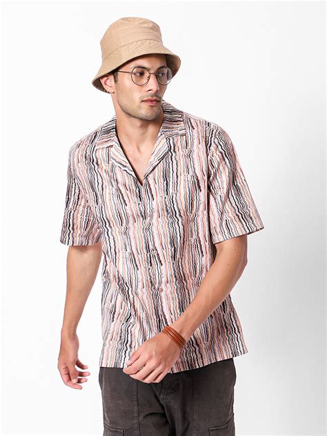 Vertical Swirl Lines Oversized Cotton Shirt Savvao