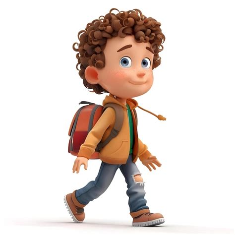 Premium Photo Curlyhaired Boy Walking With White Backgrond