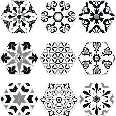 Patterned Porcelain Hexagon Tile Black And White 6x7