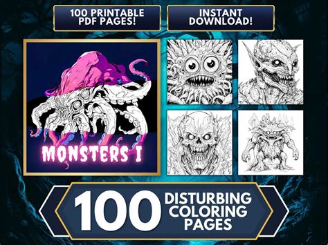 Monsters Vol 1 100 Adult Coloring Pages Downloadable Pdf Coloring