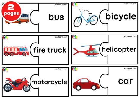 Transportation Puzzle Match Game Large Size 6 Words Per Page Free Pdf